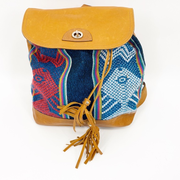 Sabrina Tach | Bags | Sabrina Tach Inca Print Leather Back Book Bag ...
